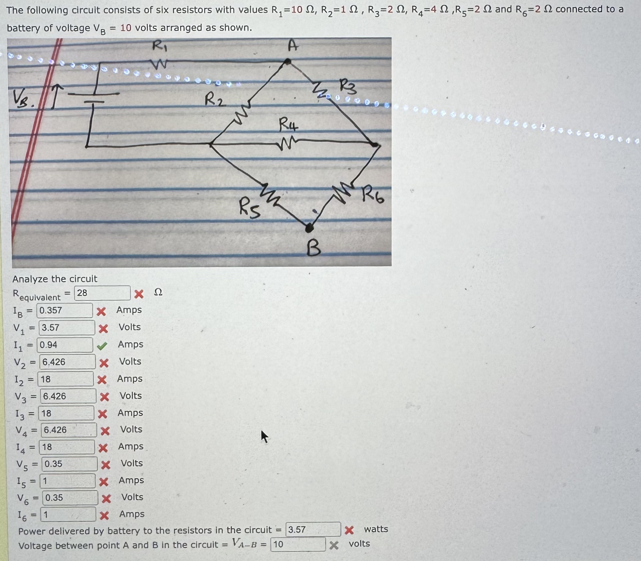Solved The following circuit consists of six resistors with | Chegg.com