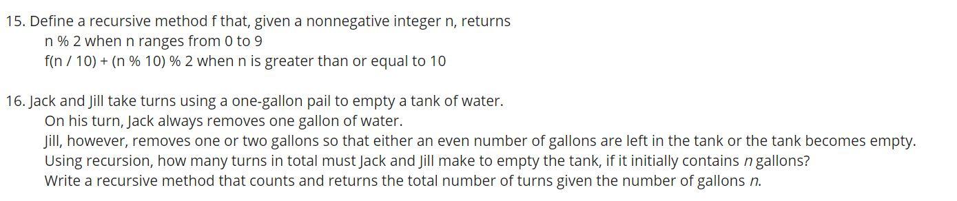 Solved 15. Define a recursive method f that, given a | Chegg.com
