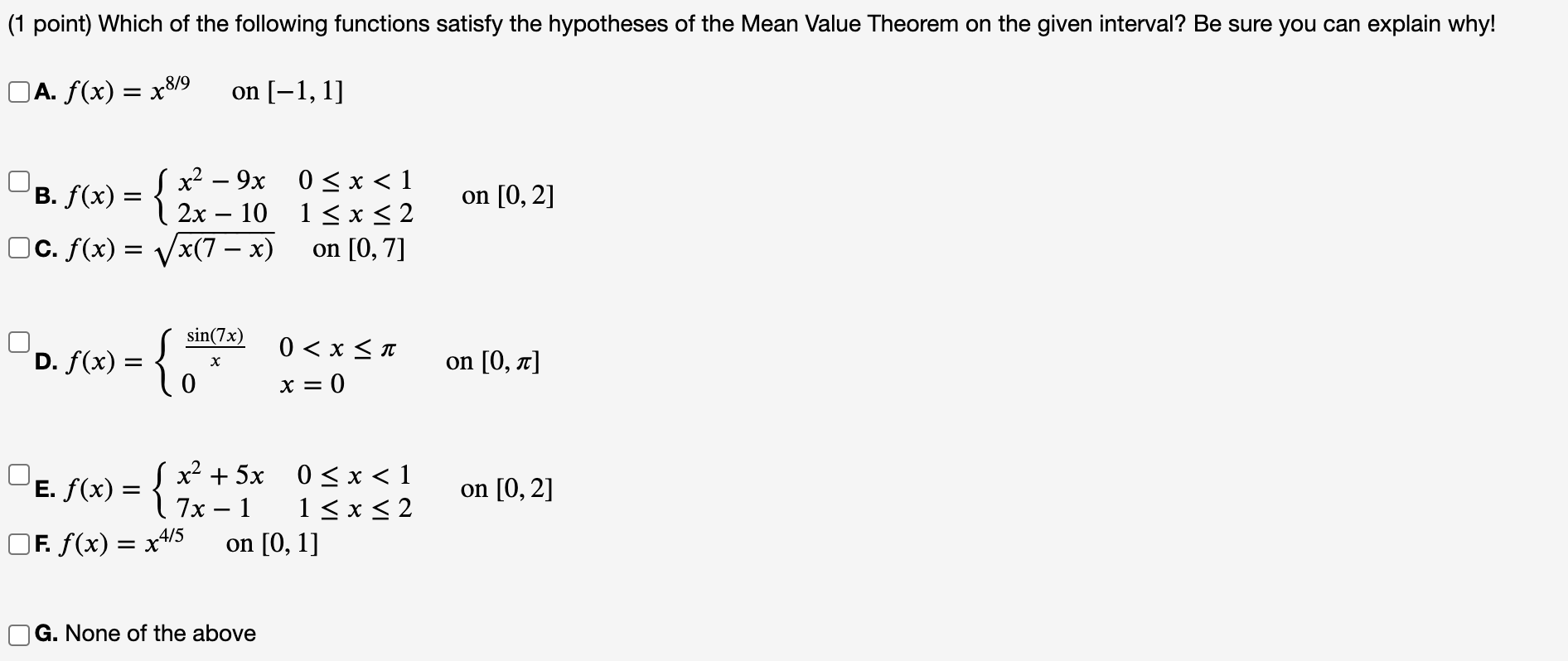 Solved (1 point) Which of the following functions satisfy | Chegg.com