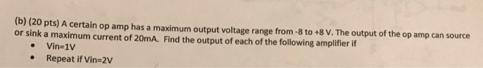 Solved (b) (20 pts) A certain op amp has a maximum output | Chegg.com