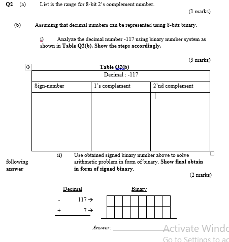 Solved Q2 (a) List is the range for 8-bit 2's complement | Chegg.com