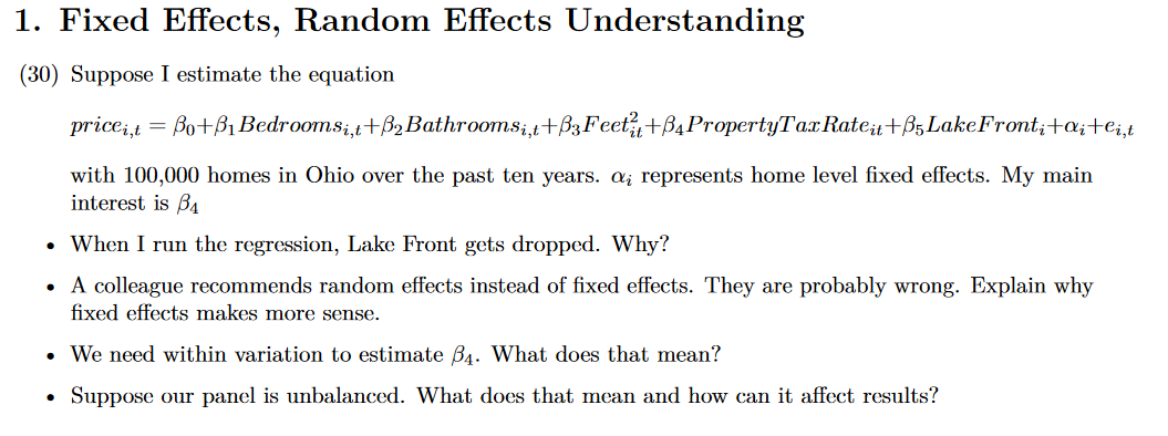 Solved 1. Fixed Effects, Random Effects Understanding (30) | Chegg.com