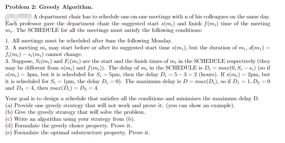Solved Problem 2: Greedy Algorithm. A department chair has | Chegg.com