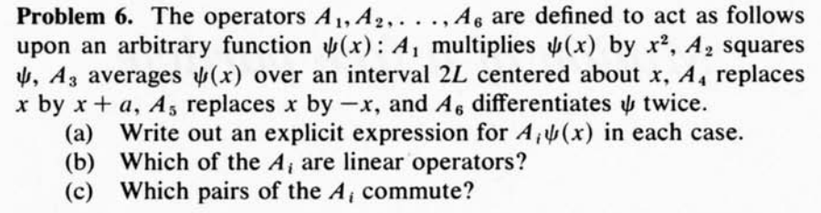 Solved Problem 6. The operators A1,A2,…,A6 are defined to | Chegg.com