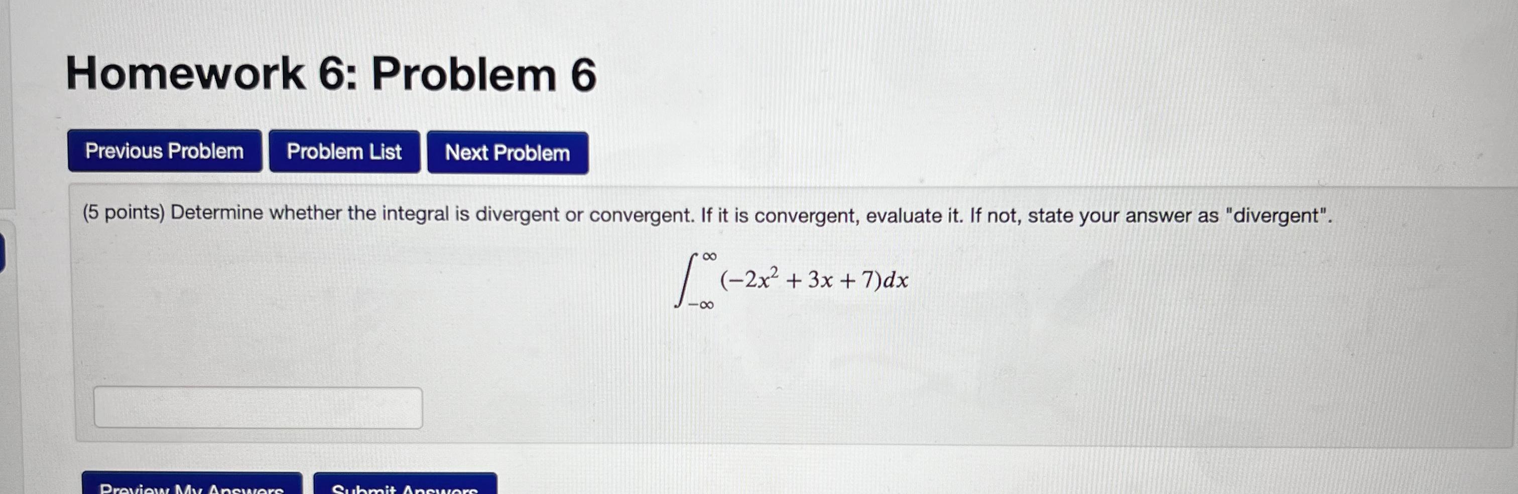 Solved (5 ﻿points) ﻿Determine whether the integral is | Chegg.com