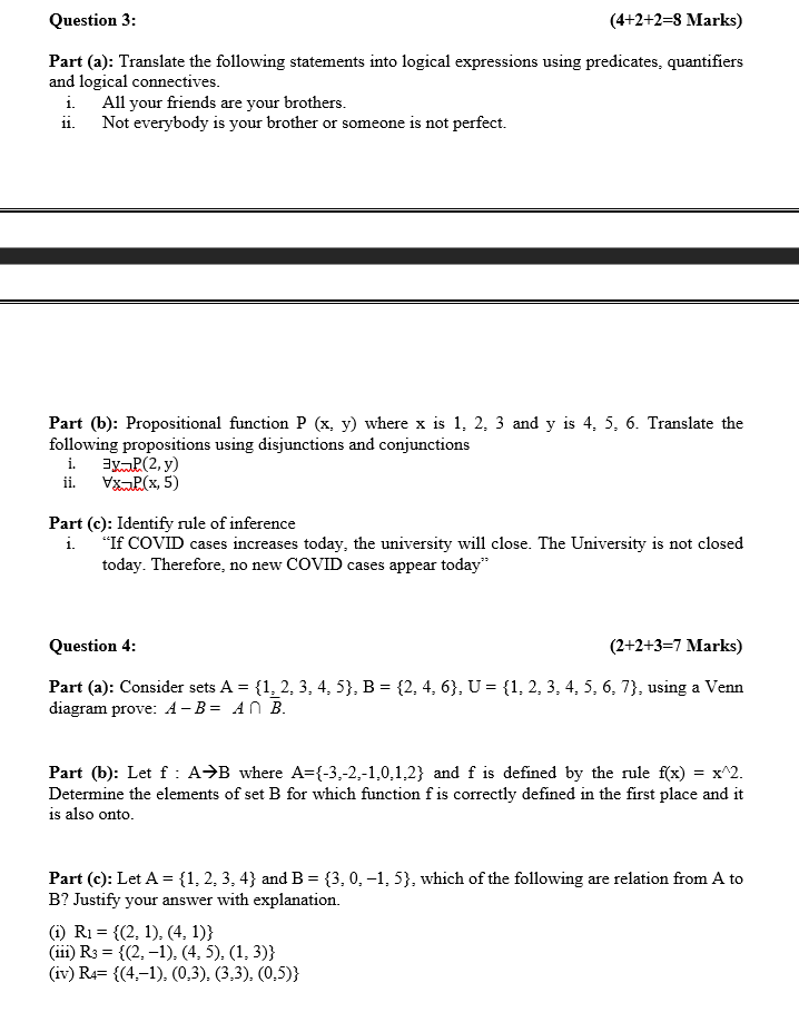 Solved Question 3: (4+2+2=8 Marks) Part (a): Translate the | Chegg.com
