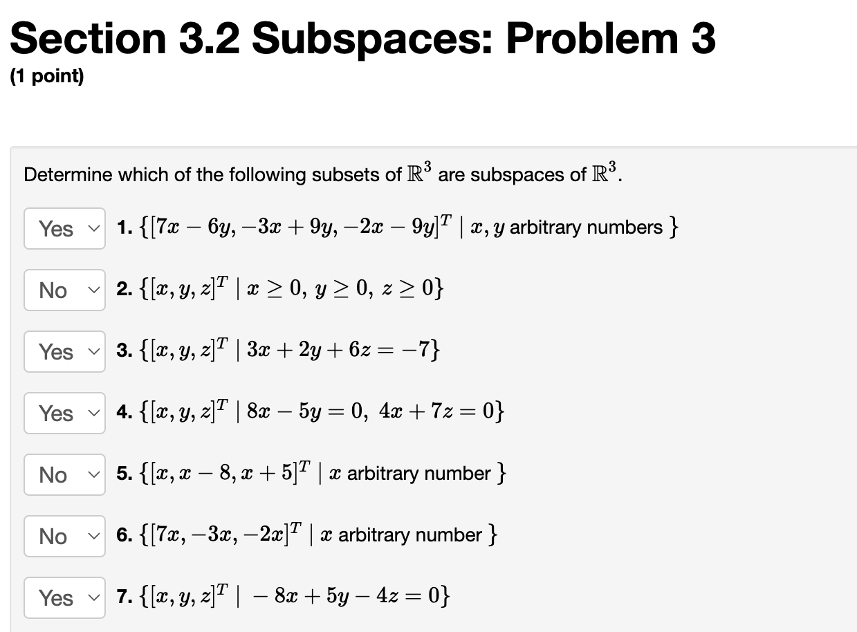 Solved Section 32 Subspaces Problem 3 1 Point Determine 8892