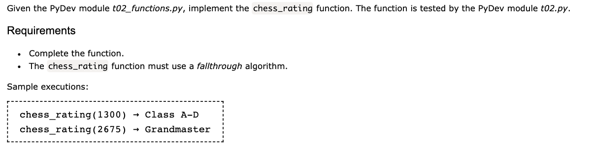 Solved Complete the function. The chess_rating function must | Chegg.com