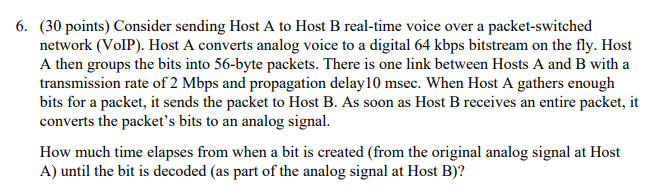 Solved (30 points) Consider sending Host A to Host B | Chegg.com
