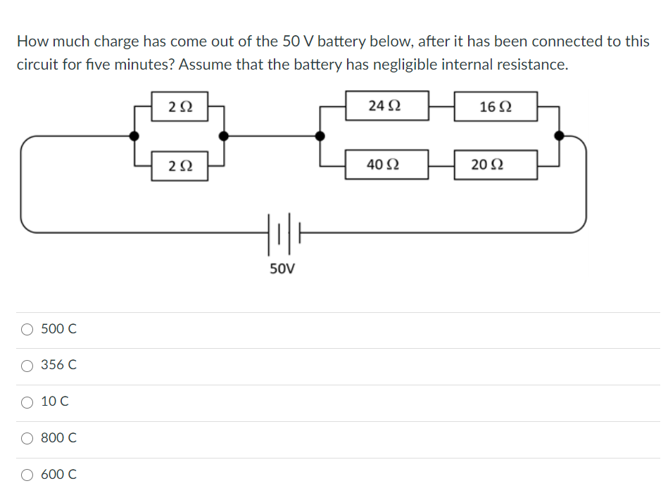 Solved How much charge has come out of the 50 V battery | Chegg.com