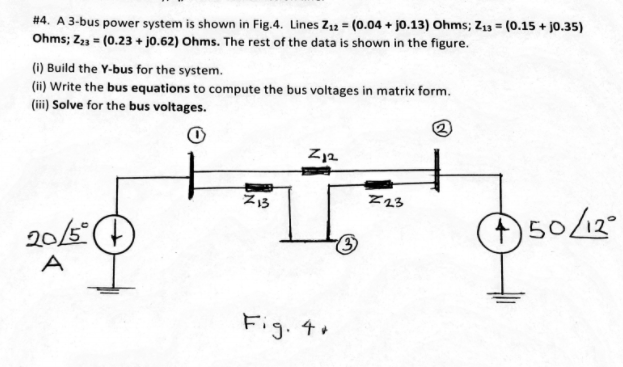 Solved A 3-bus power system is shown in Fig.4. Lines Z12 = | Chegg.com