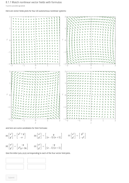 Solved 8.1.1 Match nonlinear vector fields with formulas 4 | Chegg.com