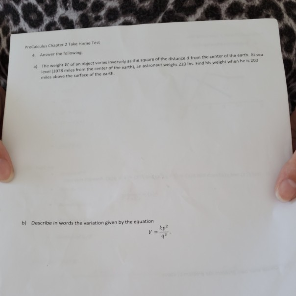 Solved PreCalculus Chapter 2 Take Home Test 4 Answer the | Chegg.com