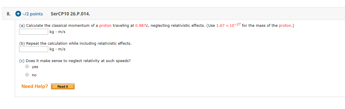 Solved A Calculate The Classical Momentum Of A Proton
