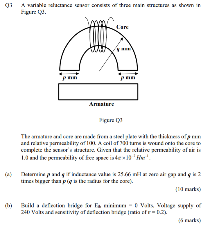 Solved Q3 A variable reluctance sensor consists of three | Chegg.com