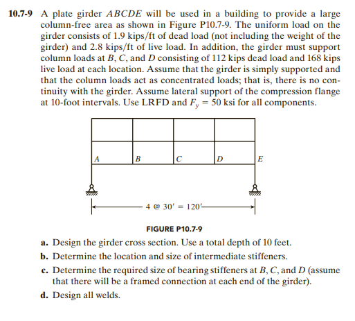 Solved 0.7-9 A plate girder ABCDE will be used in a building | Chegg.com