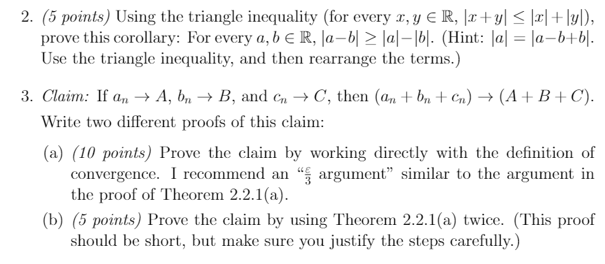 Solved 2. (5 points) Using the triangle inequality (for | Chegg.com