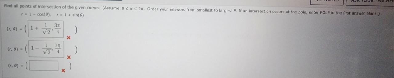 Solved Find all points of intersection of the given curves. | Chegg.com