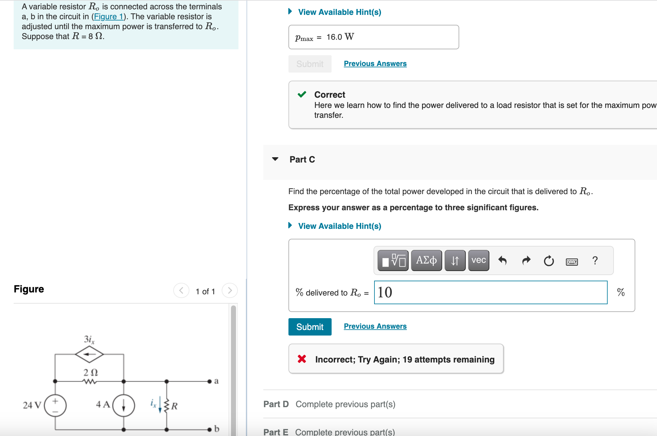 Solved A variable resistor Ro is connected across the | Chegg.com