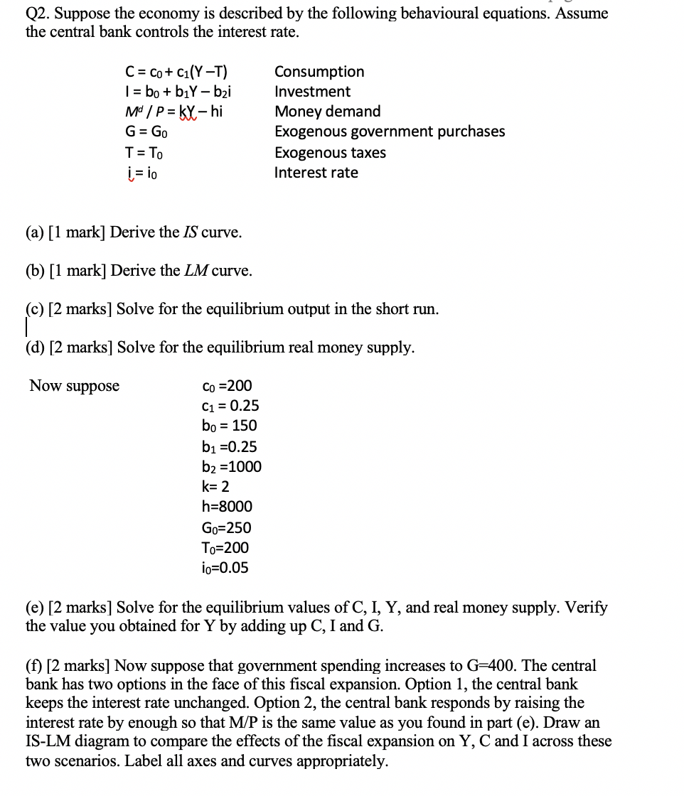 Q2. Suppose the economy is described by the following | Chegg.com
