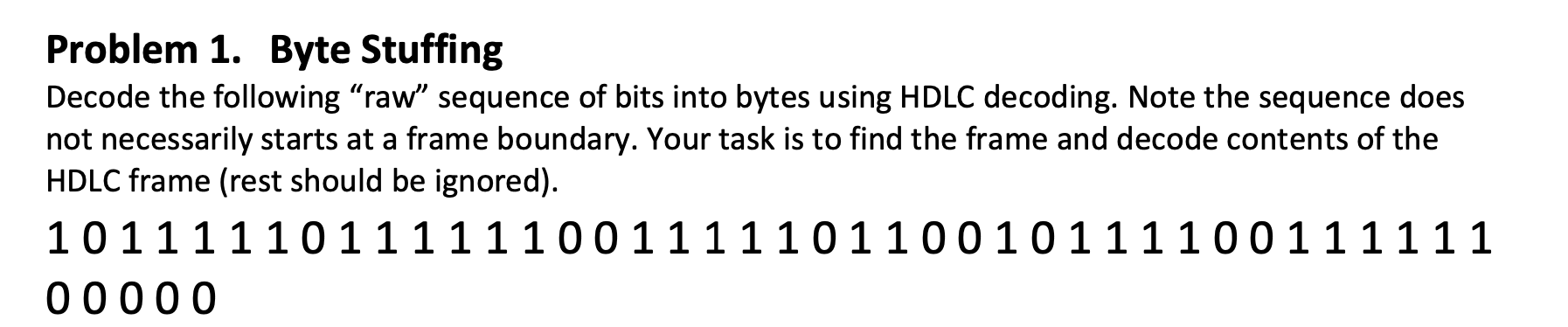 Solved Problem 1. Byte Stuffing Decode the following "raw" | Chegg.com