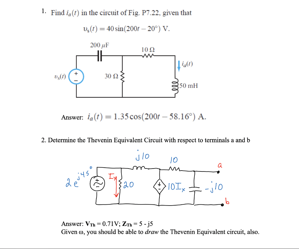 Solved 1. Find ia(t) in the circuit of Fig. P7.22, given | Chegg.com