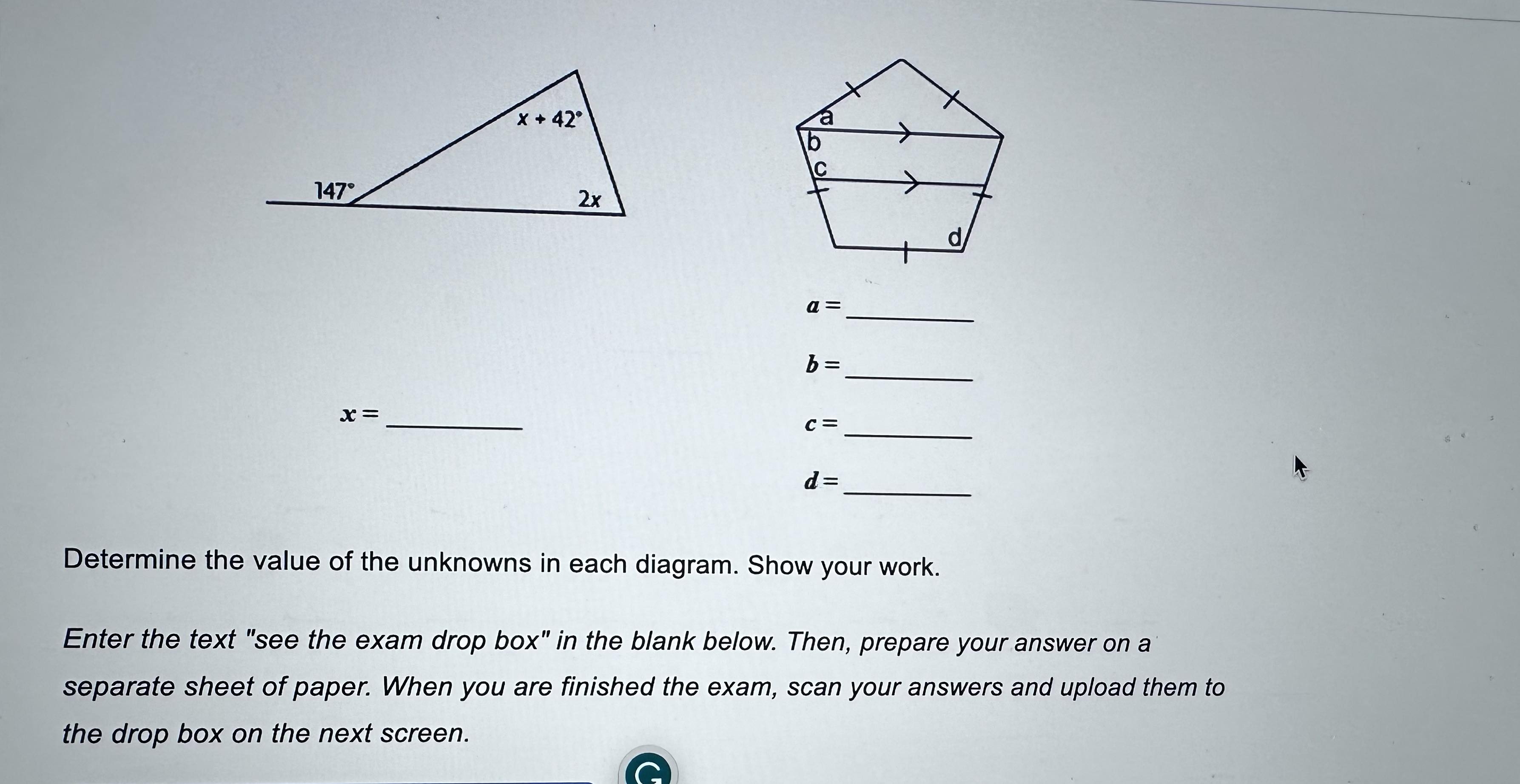 Solved a=b=c=d=x=Determine the value of the unknowns in each | Chegg.com