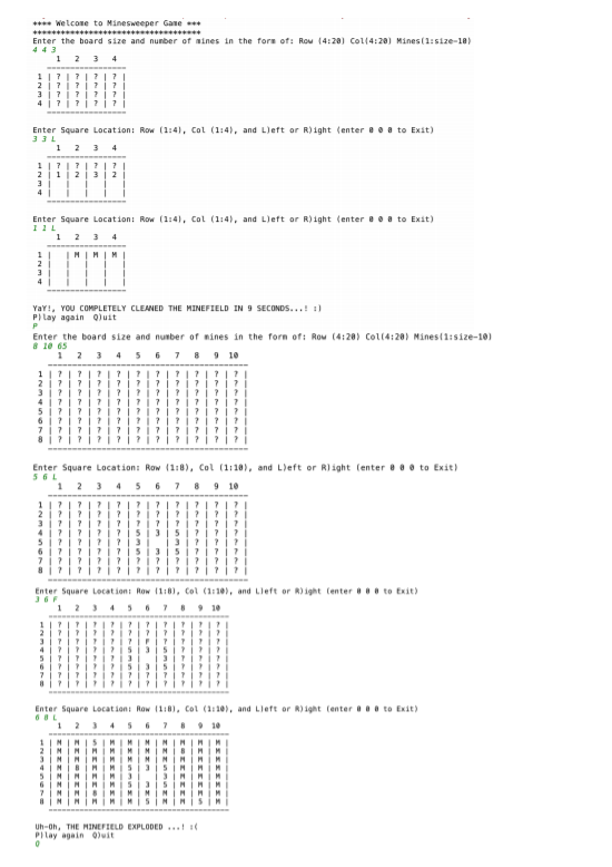 The following MineSweeper game must be text based | Chegg.com
