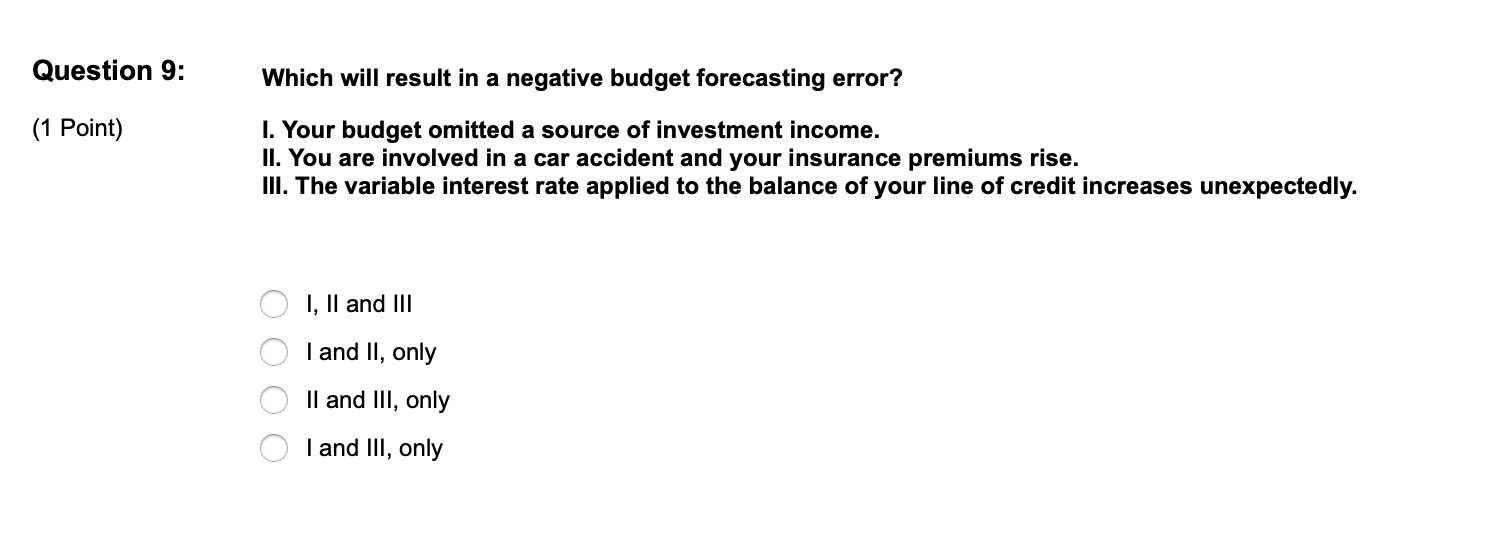 Solved Question 9: Which will result in a negative budget | Chegg.com