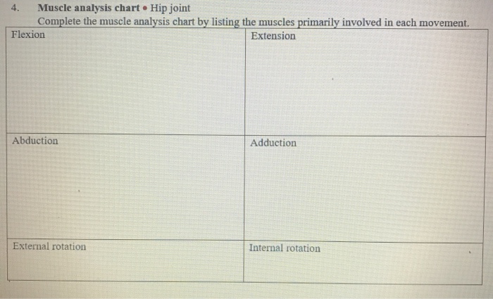 Solved 4. Muscle analysis chart Hip joint Complete the | Chegg.com