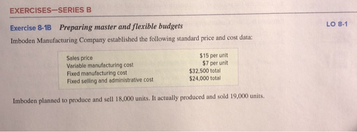 Solved EXERCISES-SERIES B Exercise 8-1B Preparing master and | Chegg.com