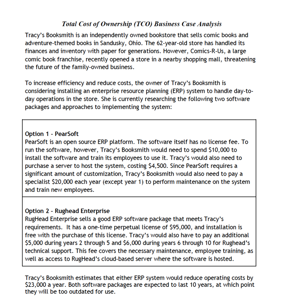 Solved Total Cost of Ownership (TCO) Business Case Analysis | Chegg.com
