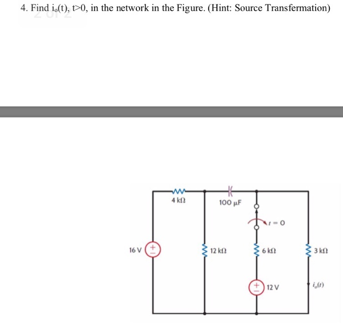 Solved 4. Find io(t), t>0, in the network in the Figure. | Chegg.com