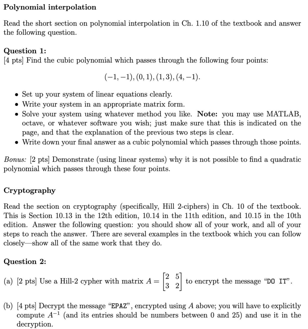 Solved Polynomial Interpolationread The Short Section On