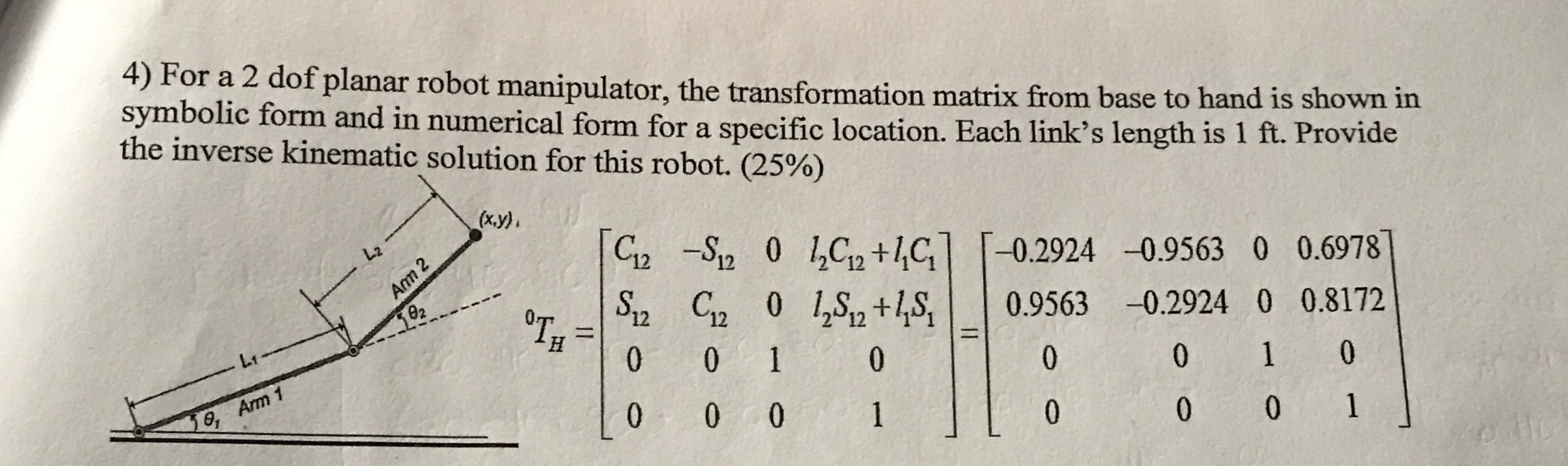4) For a 2 dof planar robot manipulator, the | Chegg.com