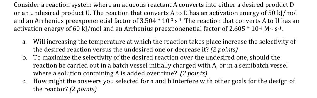 Solved Consider a reaction system where an aqueous reactant | Chegg.com