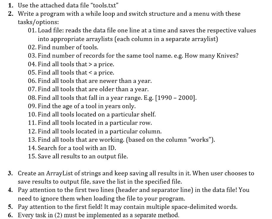 Solved 1. Use the attached data file "tools.txt" 2. Write a | Chegg.com