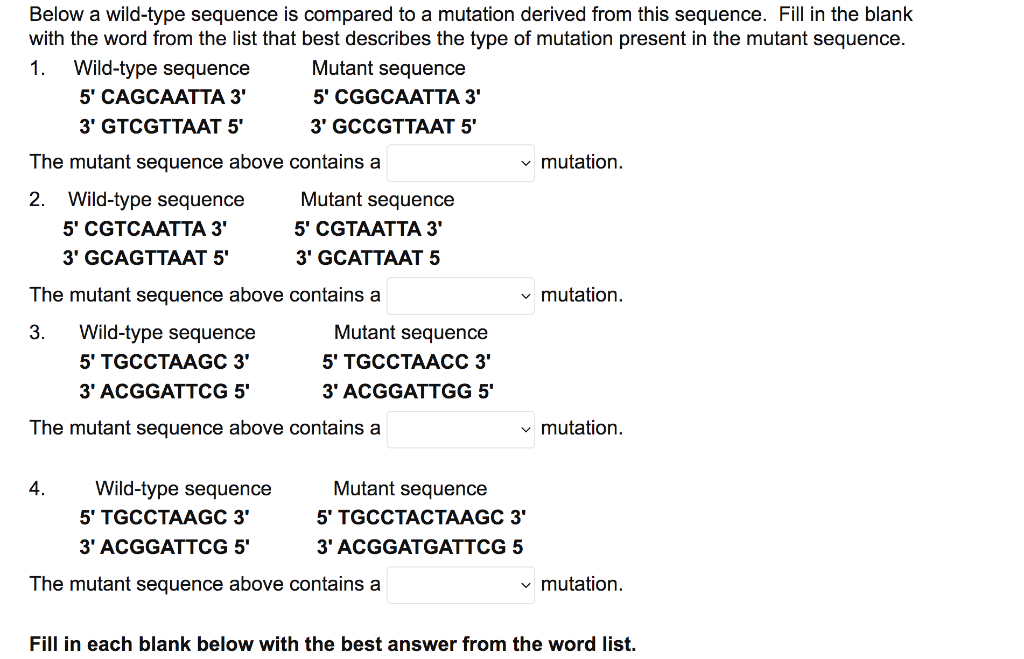 Solved Below a wild-type sequence is compared to a mutation | Chegg.com