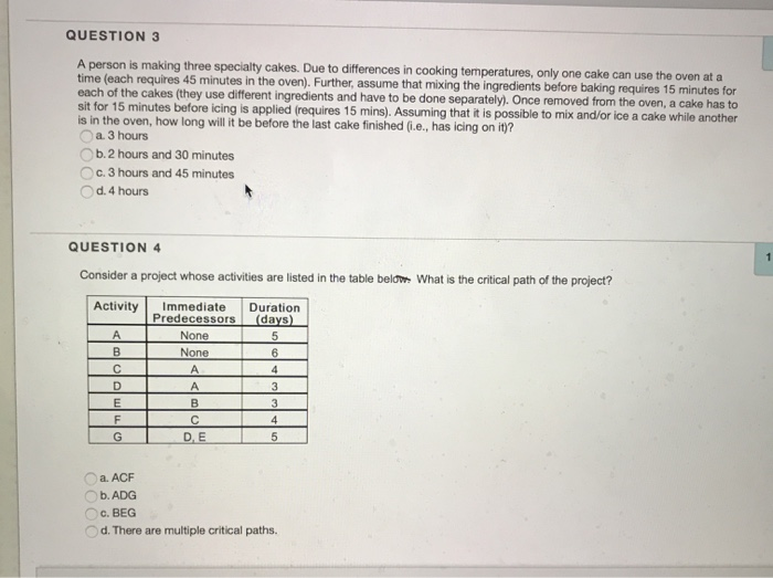 Solved QUESTION 3 A person is making three specialty cakes. | Chegg.com