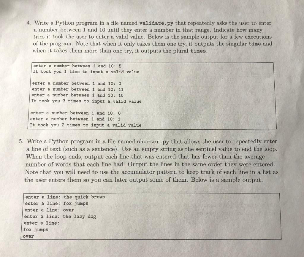 Solved 4. Write a Python program in a file named validate.py | Chegg.com