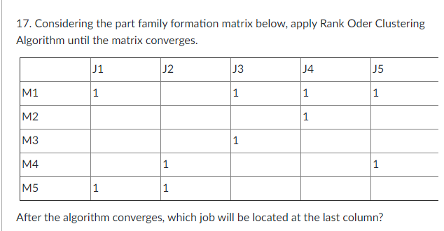 17. Considering the part family formation matrix | Chegg.com