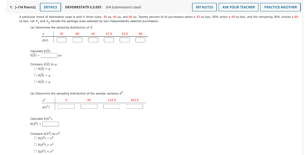Solved 1. [-/14 Points] DETAILS DEVORESTAT9 5.3.037. 0/4 | Chegg.com