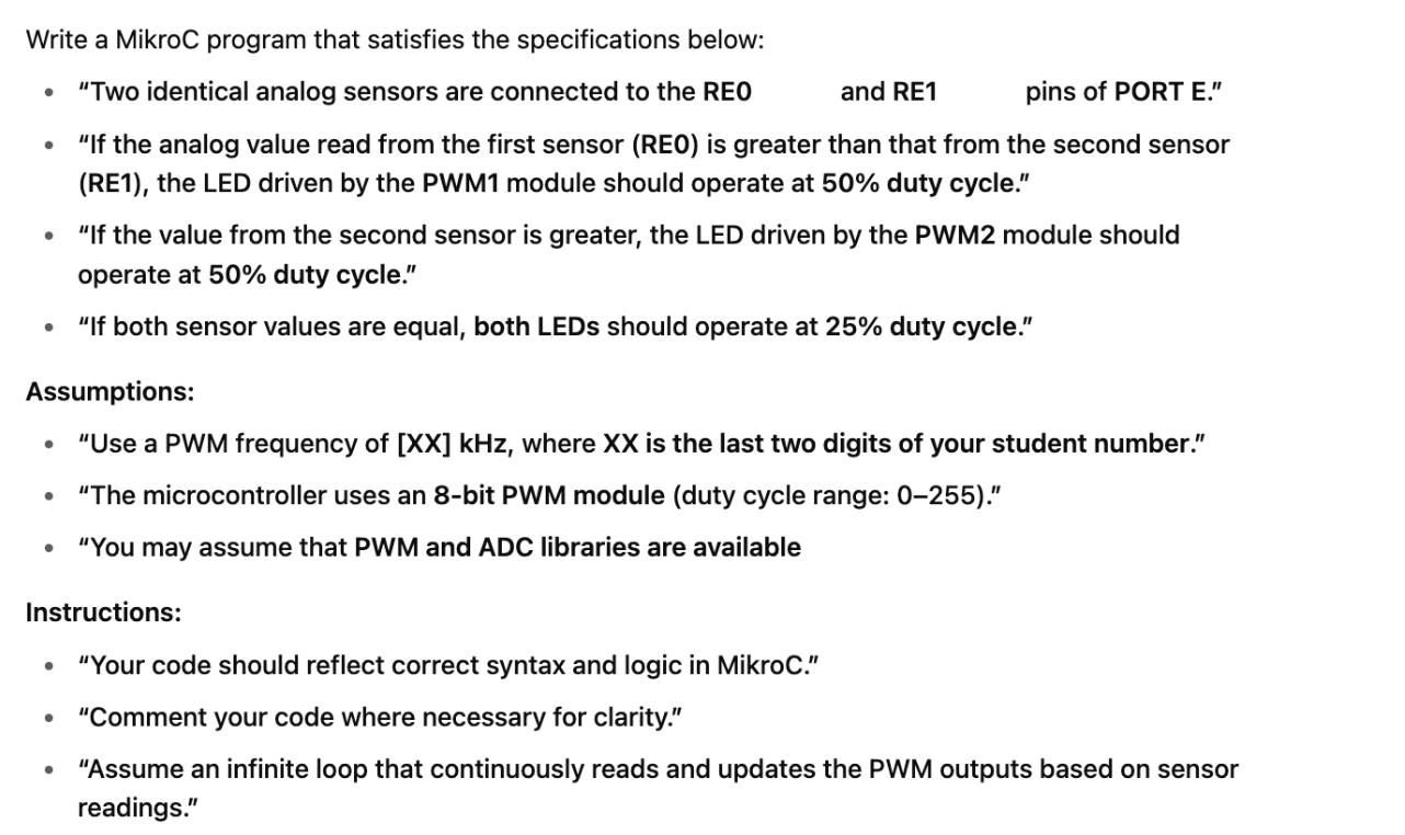 Solved Write a MikroC program that satisfies the | Chegg.com