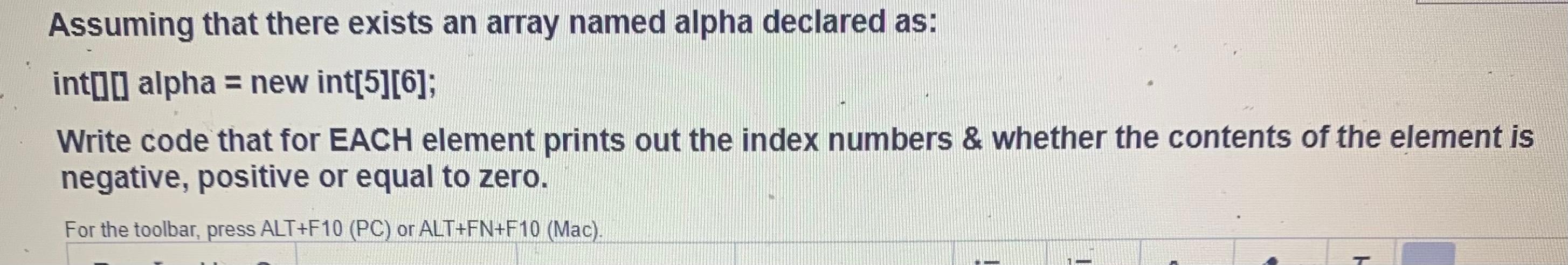 Solved Assuming that there exists an array named alpha | Chegg.com