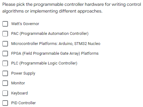 Solved Please pick the programmable controller hardware for | Chegg.com