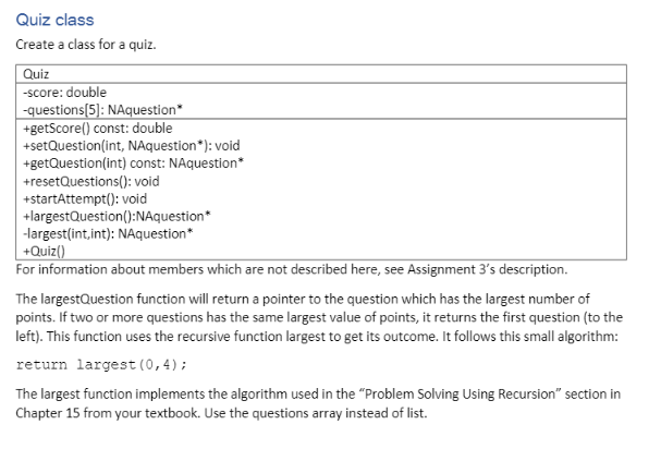 Question class Create a class for a question. | Chegg.com