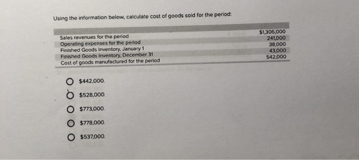 Solved Using the information below, calculate cost of goods | Chegg.com