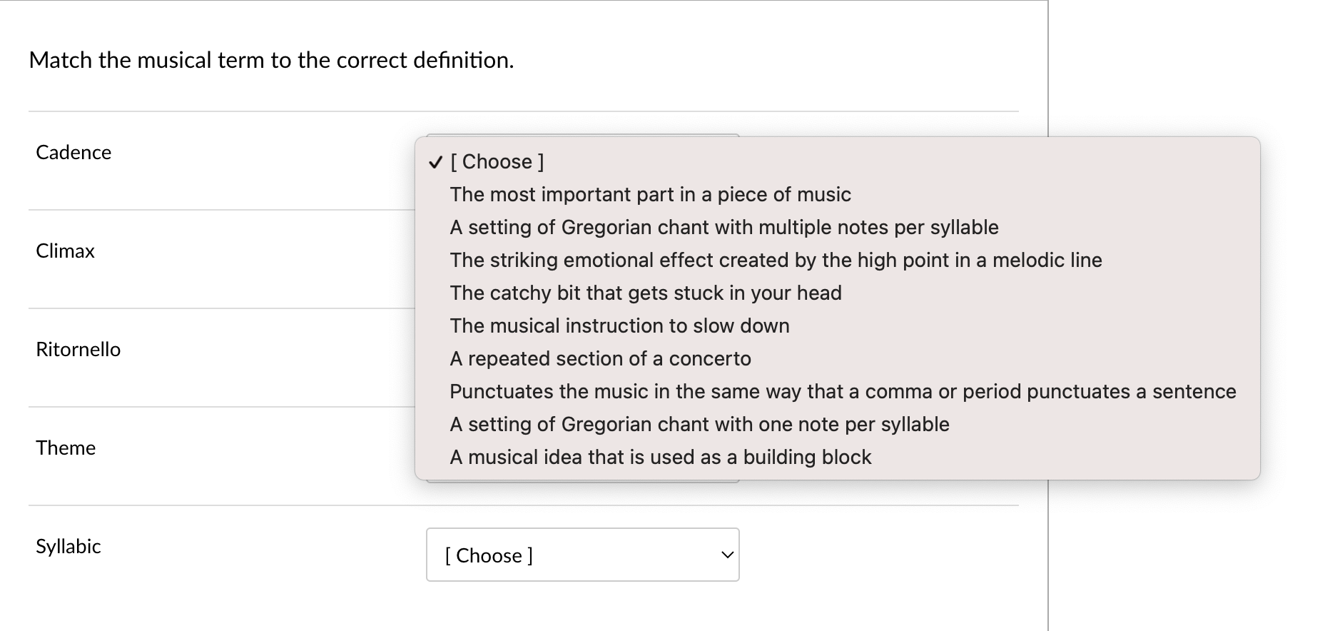 Match the musical term to the correct definition. | Chegg.com