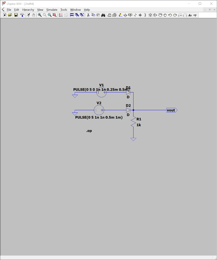 Solved LTspice XVII - [Draft4] 0 File Edit Hierarchy View | Chegg.com