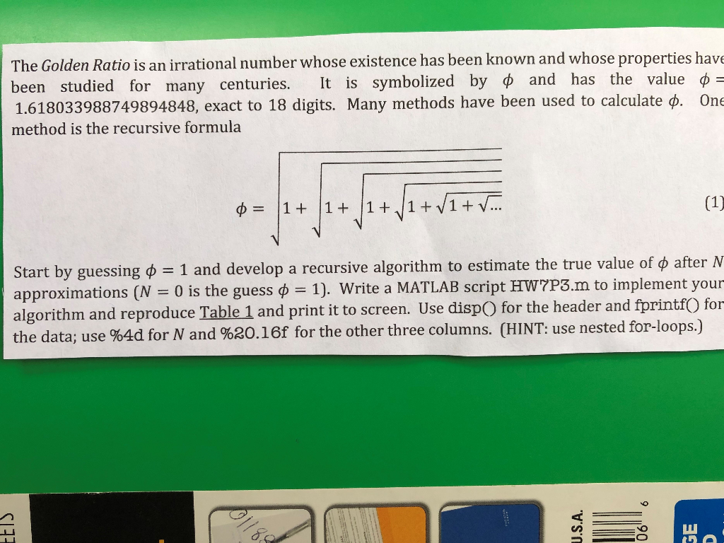 Solved The Golden Ratio is an irrational number whose | Chegg.com